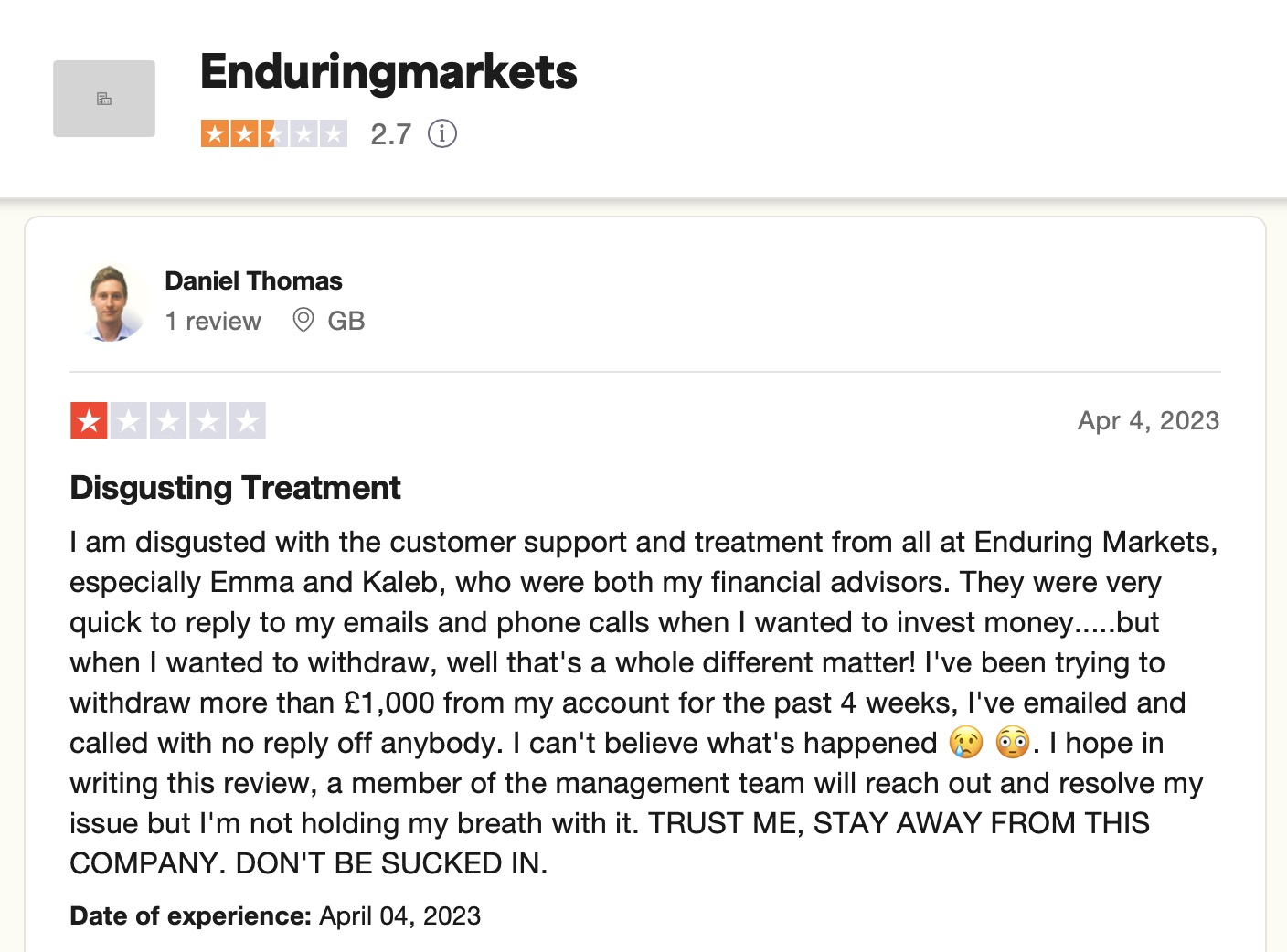 enduringmarkets.com: a notre avis c'est une arnaque