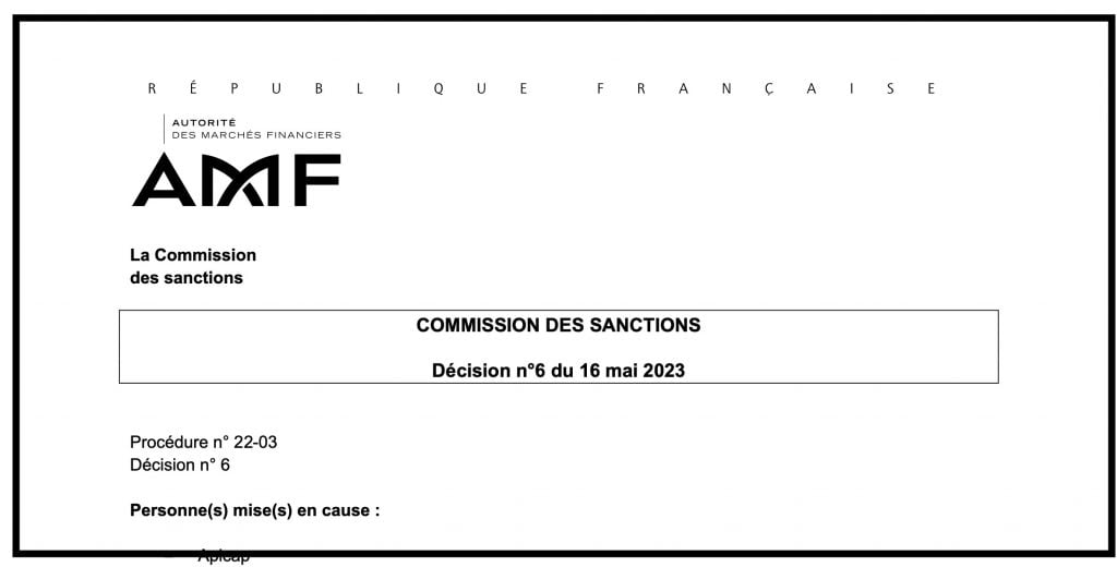 L’AMF sanctionne APICAP, Alain Esnault et Jérôme Lescure
