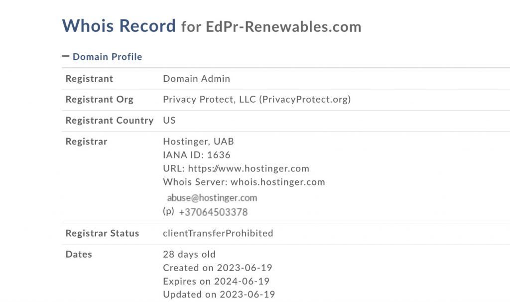 Notre point de vue sur ﻿﻿edpr-renewables.com qui usurpe l'identité d'EDPR