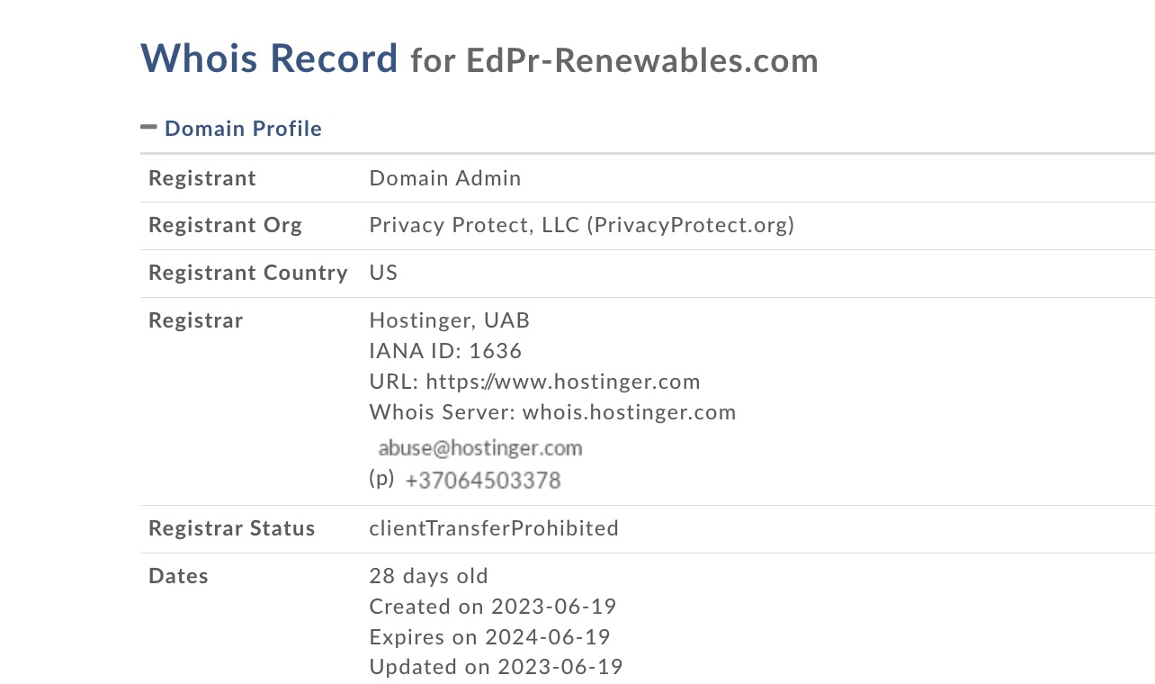 Notre point de vue sur ﻿﻿edpr-renewables.com qui usurpe l'identité d'EDPR