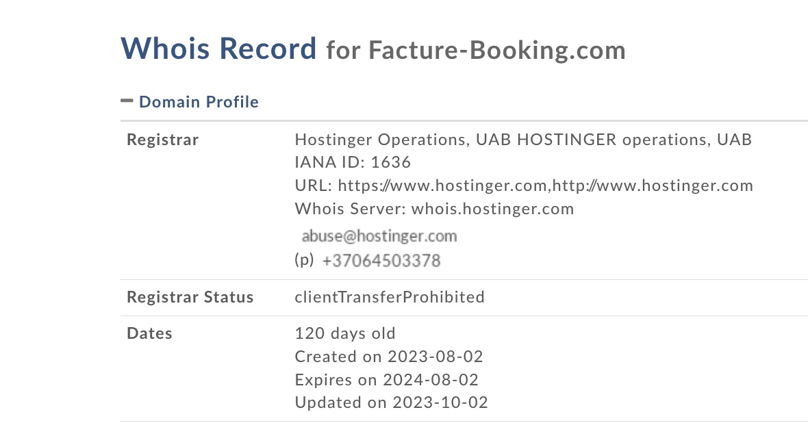 Notre avis sur facture-booking.com qui contrefait l'identité de Booking